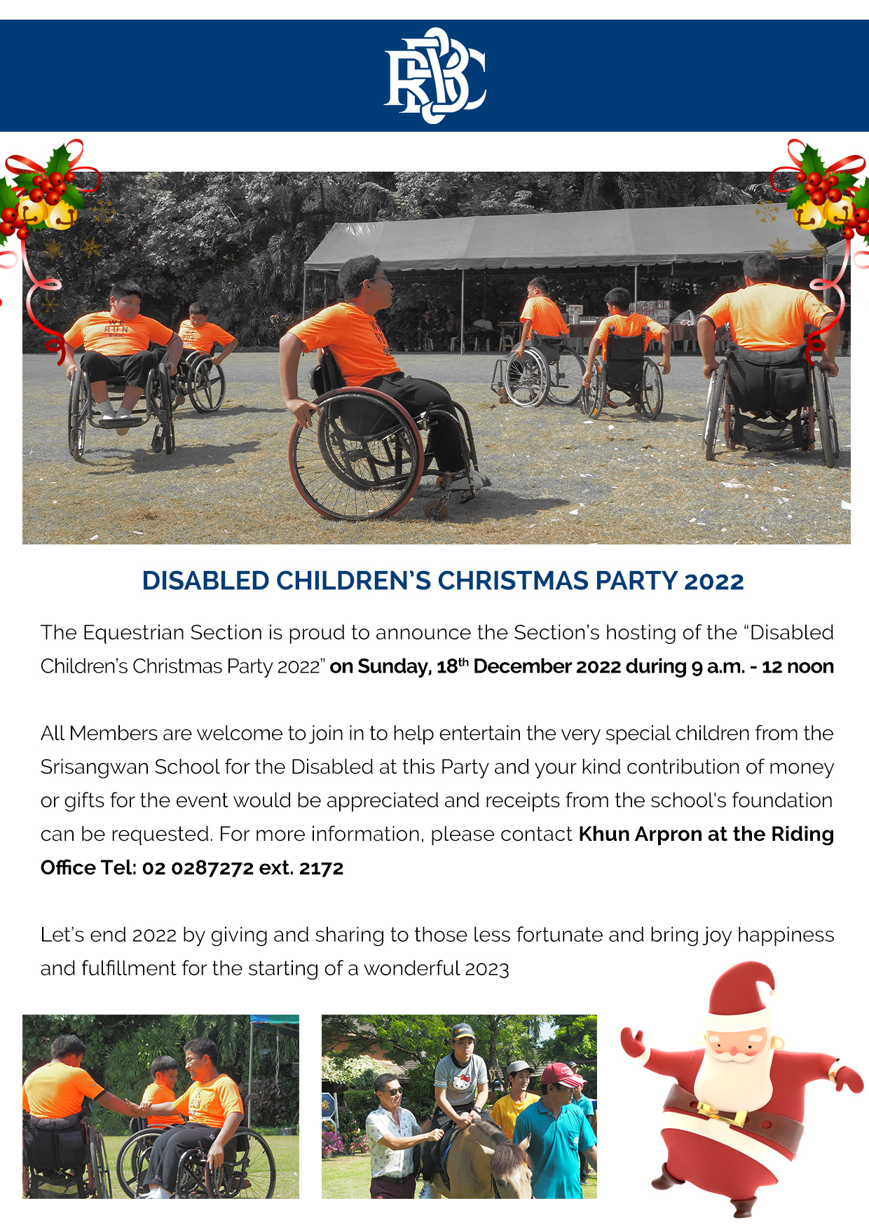 DISABLED CHILDREN’S CHRISTMAS PARTY 2022 – The Royal Bangkok Sports ...