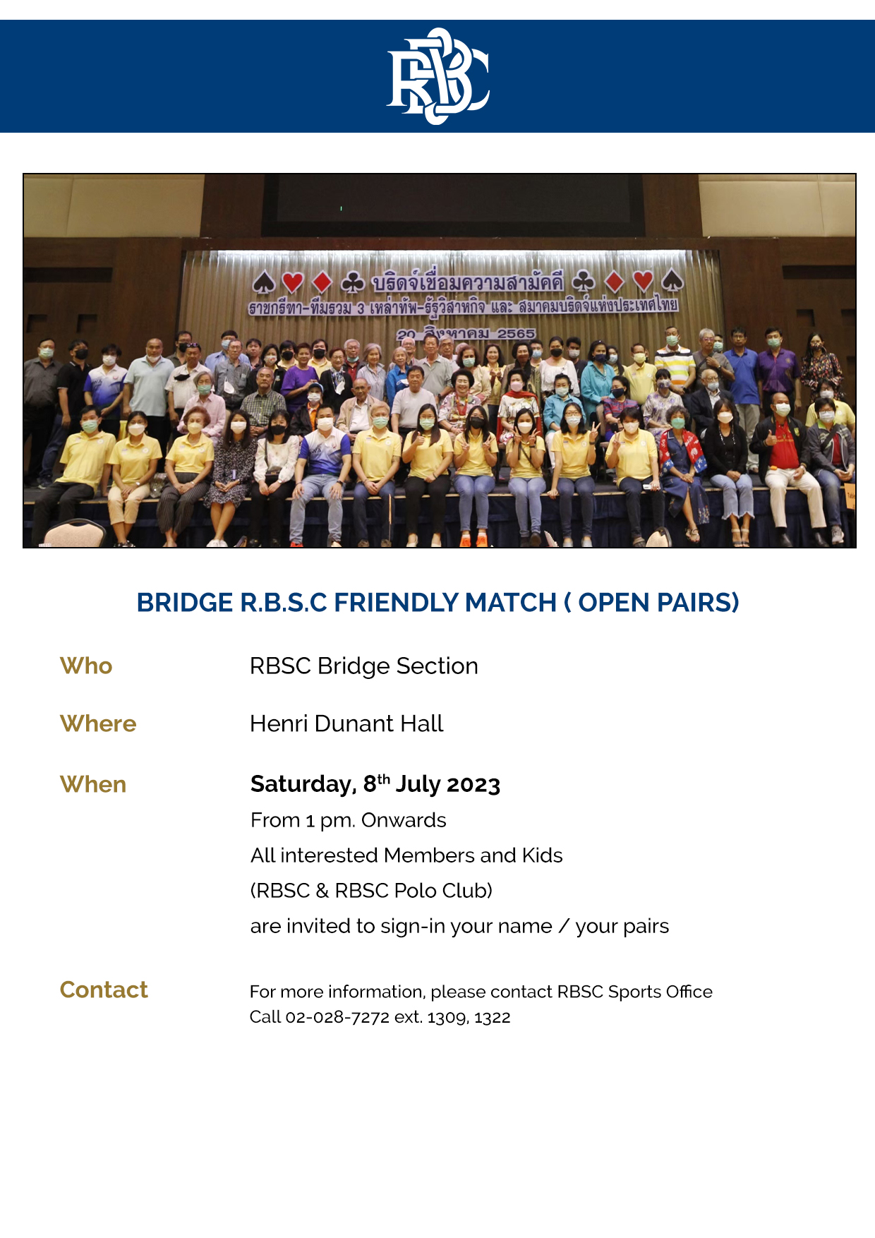 Bridge R.B.S.C Friendly Match ( Open Pairs) – The Royal Bangkok Sports ...