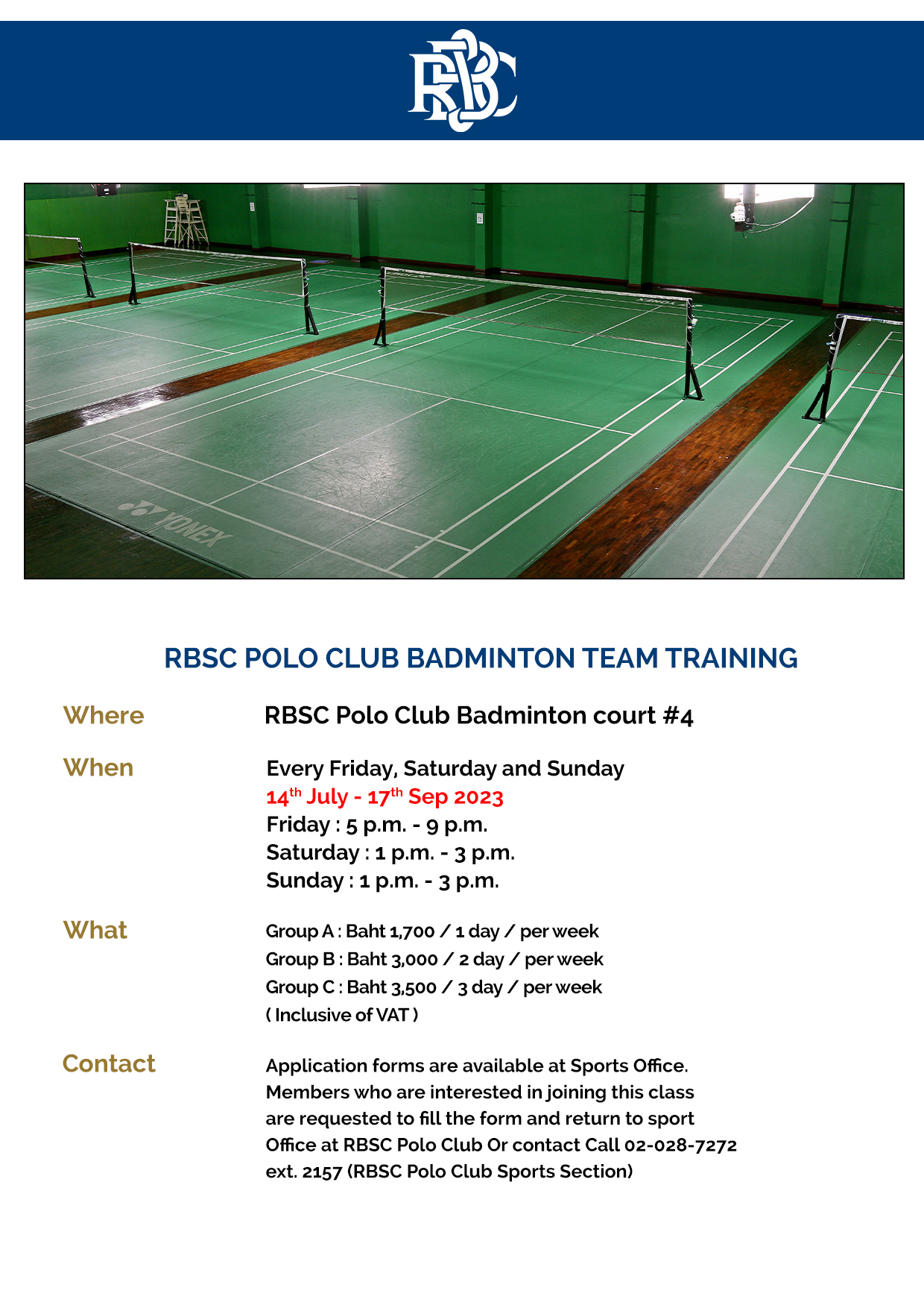 RBSC Polo Club BADMINTON TEAM TRAINING July-September 2023 – The Royal ...