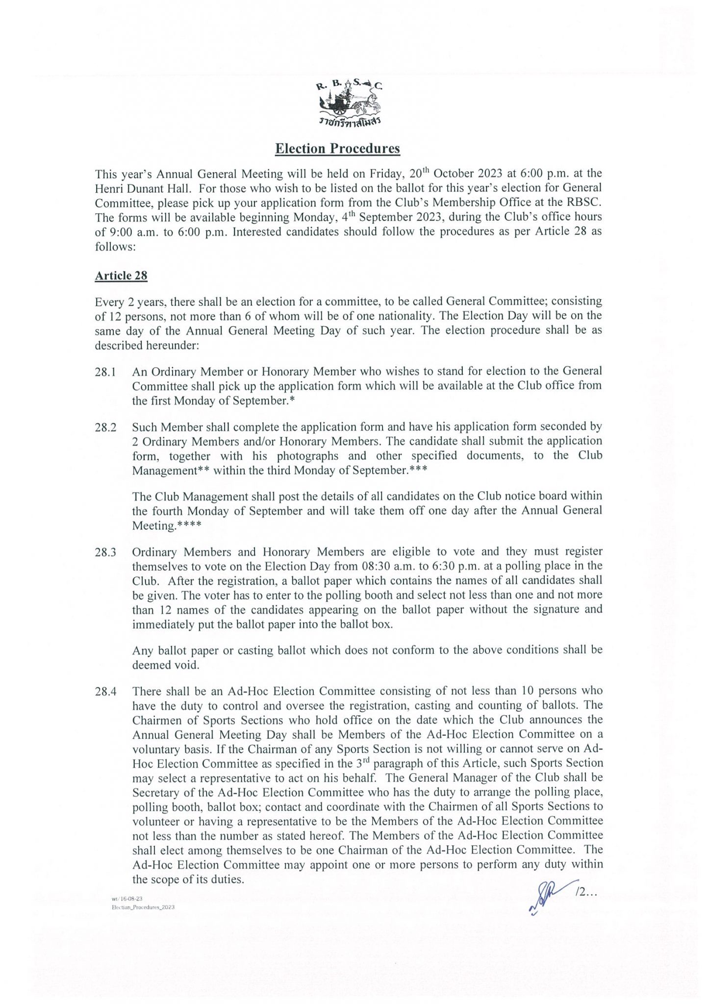 Announcement: Election Procedures – The Royal Bangkok Sports Club ...
