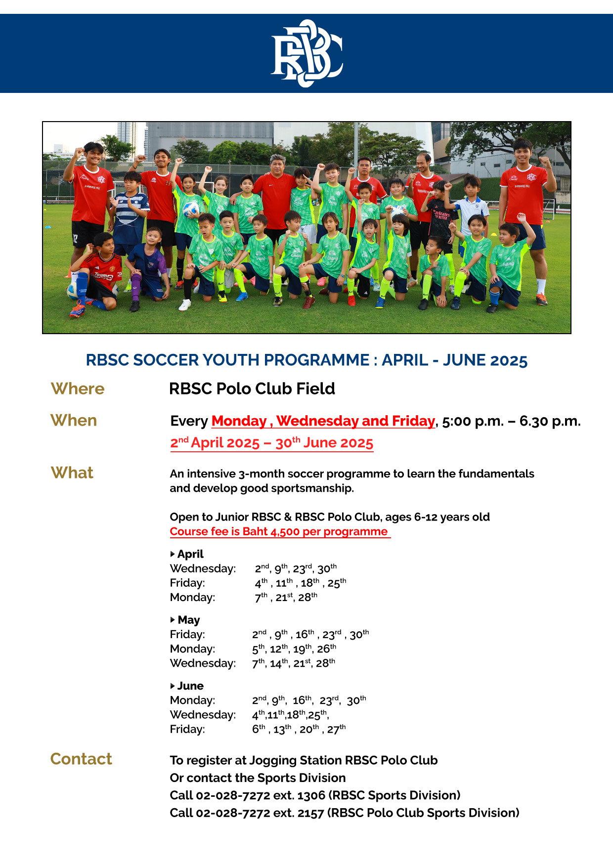 RBSC Soccer Youth Program : ๋April – June 2025 – The Royal Bangkok ...