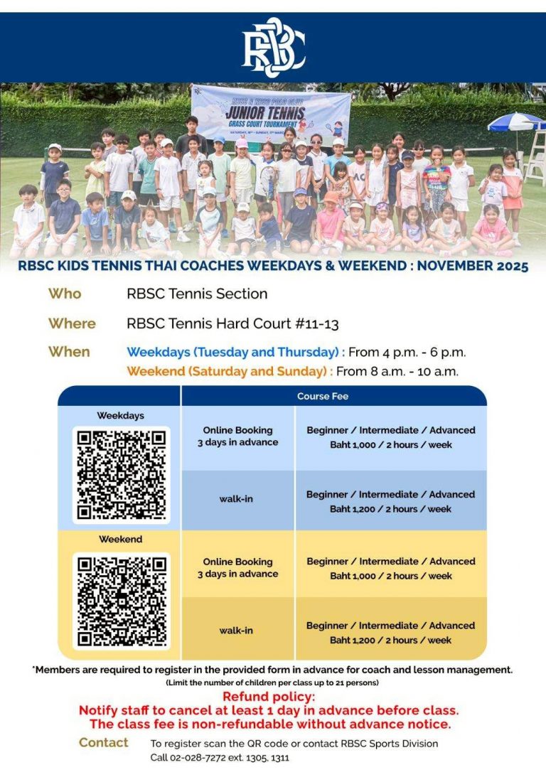 Kids Tennis Lesson : November 2025 – The Royal Bangkok Sports Club ...
