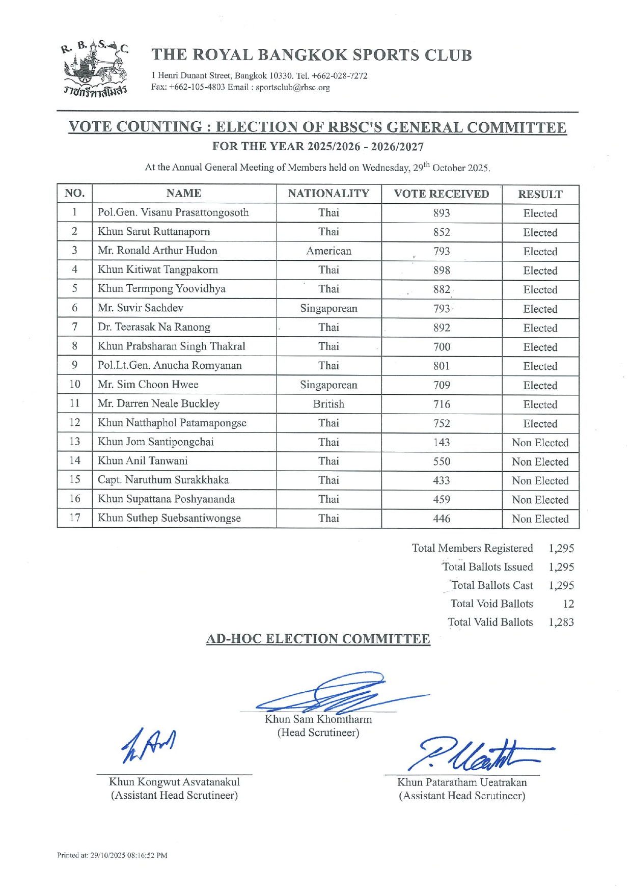 2025/2026 – 2026/2027 GENERAL COMMITTEE ELECTION RESULTS – The Royal ...